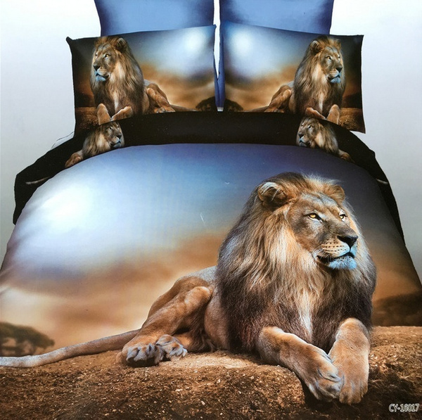 4PCS 3D Polyester lion Bedding Set Prints Duvet Cover Set Queen Size ...