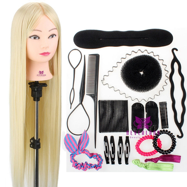 30" Synthetic Fiber Long Hair Hairdressing Training Head Cosmetology ...