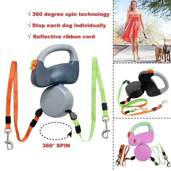 2 Dog 360° Zero Tangle Retractable Leash with Reflective Cord for Safe ...