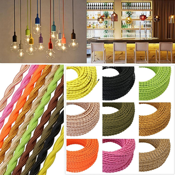 20m 2 X 0.75mm Fabric Lighting Cord Stranded Cable Textile Retro Bulb ...