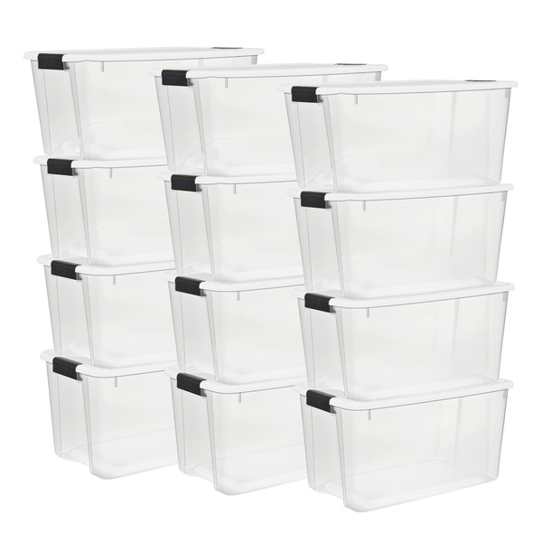 Sterilite 70 Qt Clear Plastic Stackable Storage Bin w/ White Latch Lid ...