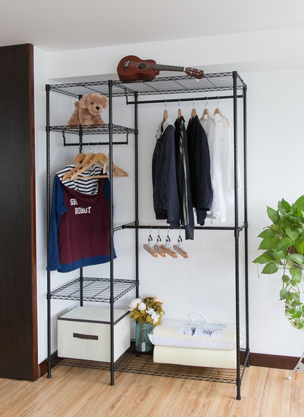 Free-standing Closet Garment Rack Heavy Duty Clothes Wardrobe Clothes ...