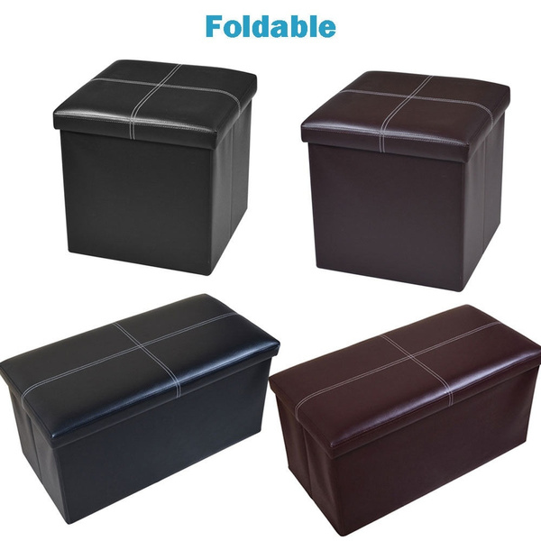 Rectangle Folding Storage Ottoman Bench, Faux Leather Foot Rest Seat ...