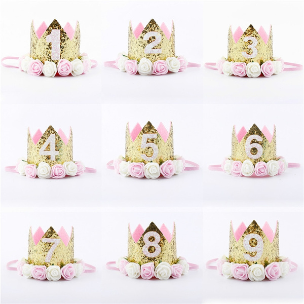 Baby Girl 1 2 3 4 5 6 7 8 9 Year Old Birthday Crown Wih Flower Headband ...
