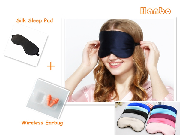 Unisex eye mask with wireless earplug padded blind fold Pure silk eye ...