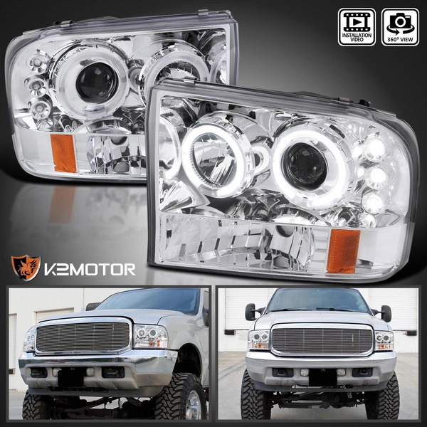 Fits 1999-2004 Ford F250 F350 SuperDuty LED Halo Projector Headlights ...