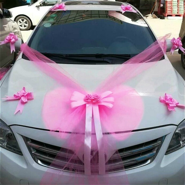 Cars Wedding Decor Kit Organza Artificial Red Rose Ball Ribbon with ...