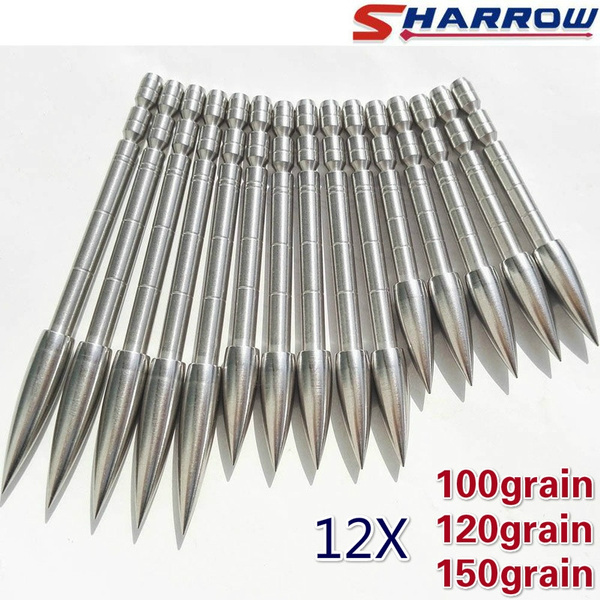 12pcs 100/120/150grain Archery Arrowheads Tips Point Field Practice ID4 ...