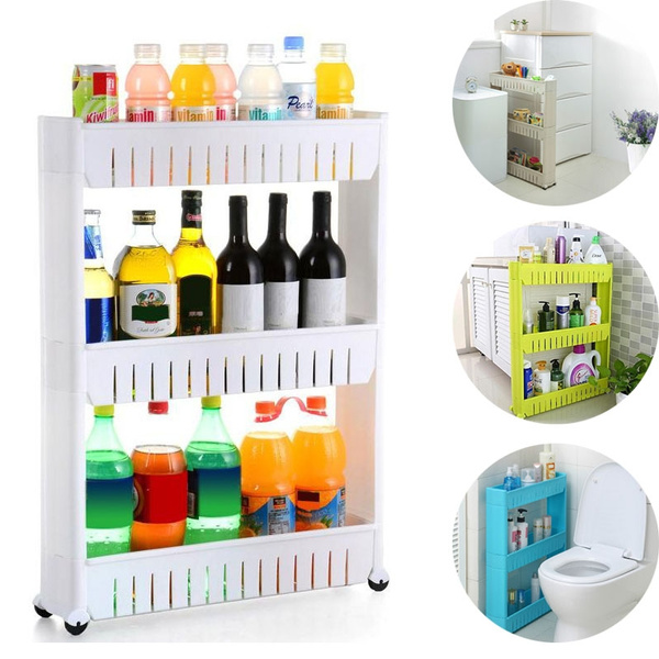 Slim Rolling Cart Slide Out Storage Tower Narrow Pull Out Cart Rack ...
