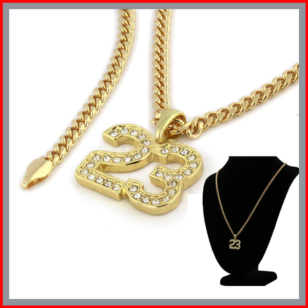 Men's 14k Gold Plated High Fashion 23 Cz Pendant 18k 3mm 24" Hip Hop ...