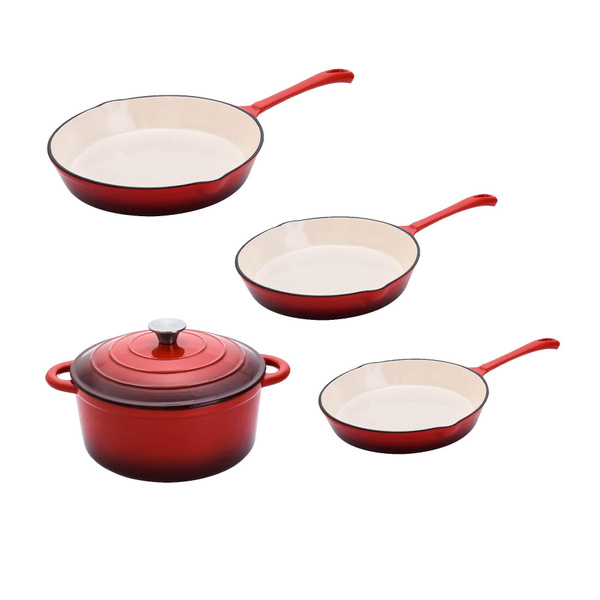 Hamilton Beach Covered Dutch Oven Pot and 3 Assorted Size Cast Iron Fry ...