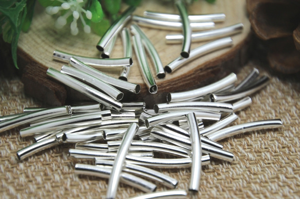 50pcs--Smooth Silver Tube Beads,Spacer Bead Finding,Curved,DIY Jewelry ...