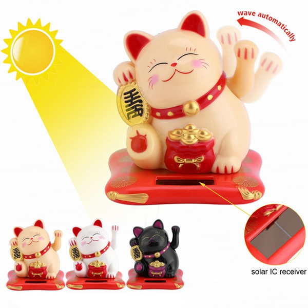 3 Colors Solar Powered Waving Cat Shaking Hands Good Luck Wealth ...
