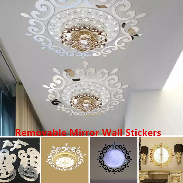 DIY Acrylic Mirror Silver Modern Style Removable Mirror Wall Stickers ...