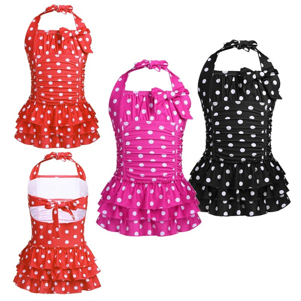 Cute Polka Dot Girls Swimming Clothes Girls Swimwear One Pieces Bikini ...