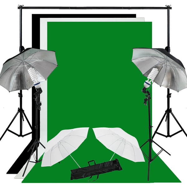 Pro Photo Studio Background Support Lighting Kit 3 Backdrops Umbrellas ...