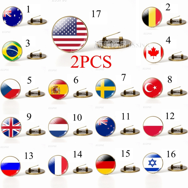 2PCS Country National Flag Glass Dome Jewelry Flag Brooch Australia ...