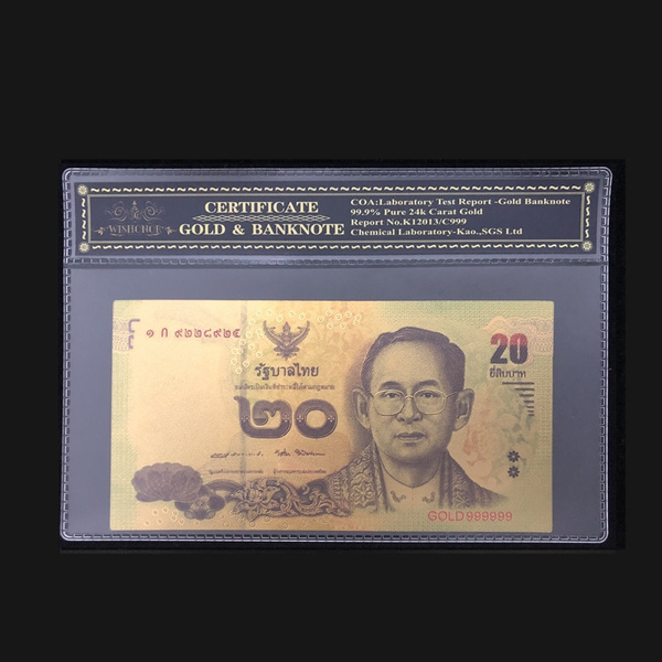 Nice Color Thailand Banknote 20 Baht Banknote in 24k Gold Paper Moeny ...