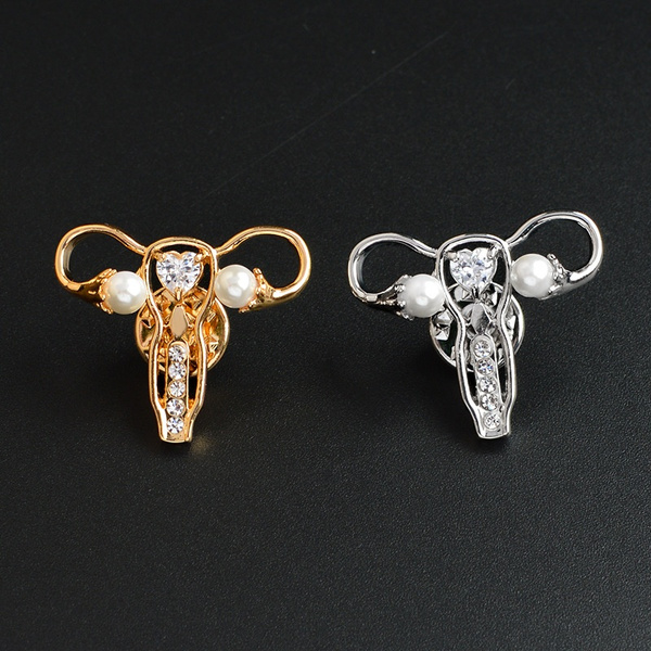 Human Body Organ Modeling Brooch Maternal Uterus Shape Pearl Diamond ...