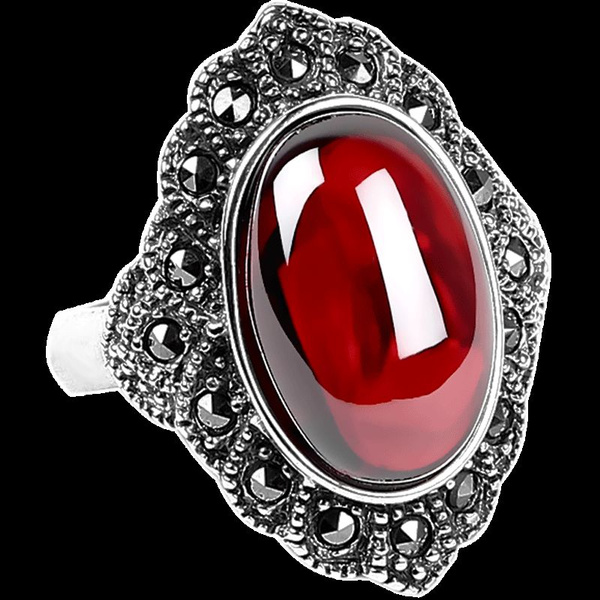 Vintage Thai silver 925 red sapphire garnet middle finger big ring ...