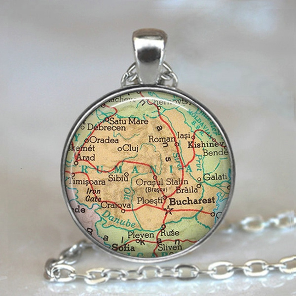 Romania Map Glass Dome Pendant Necklace | Wish