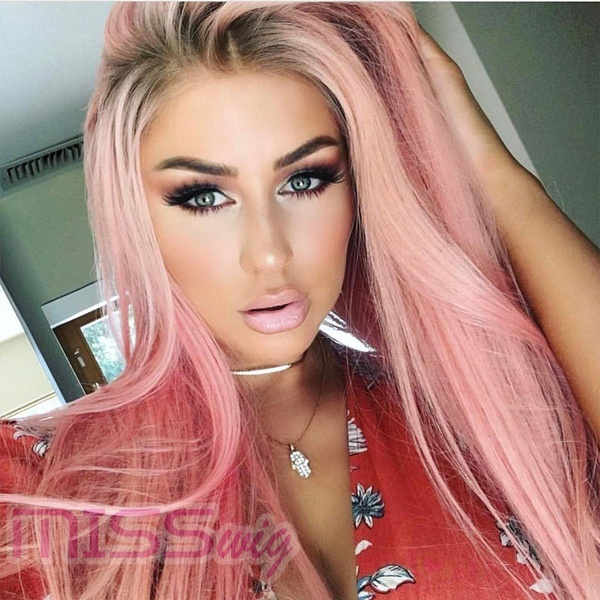 Pink Wig Black Mixed Pink Rainbow Emo Hair Long Straight Wig (Color ...
