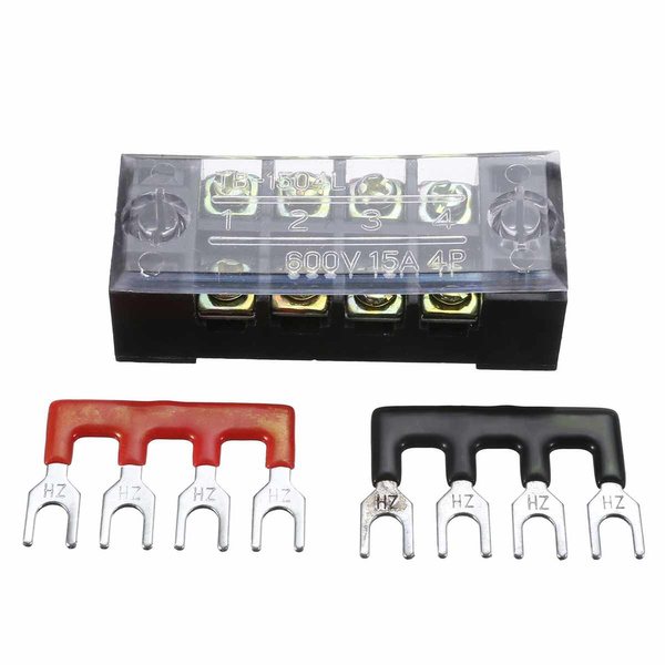 New 600V 15A 4P Double Row Wire Barrier Terminal Block With 2 Connector ...