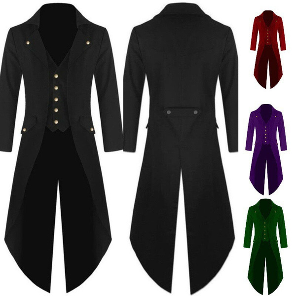 Men Goth Steampunk Fashion Tailcoat Tux Trench Coat Frock Outfit ...