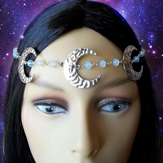 Moonstone Opalite Triple Moon Headpiece Pagan Moon Circlet Wiccan Moon ...