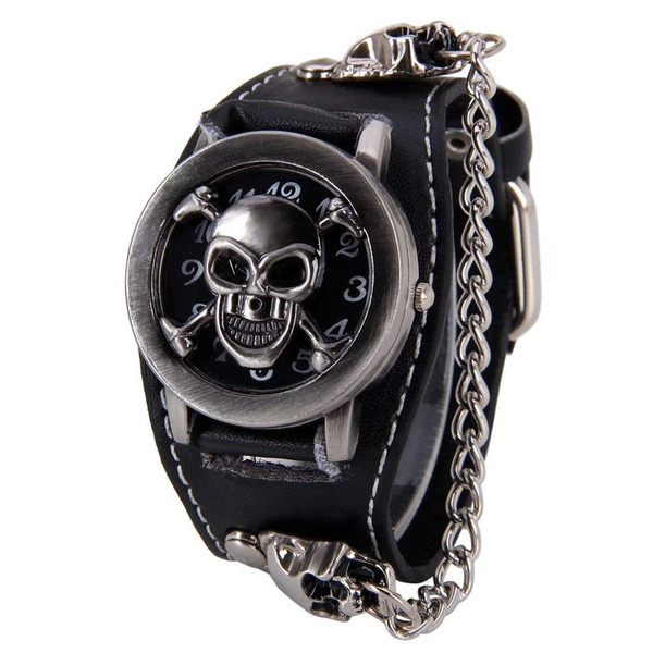 Punk Style Skull Watches for Men - Clamshell Watch Wide Cuff Watches ...