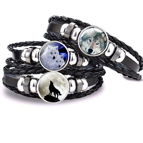 2pcs Wolf Bracelet Wolf Stuff Black Leather Bracelet Wolf Couple Wolves ...