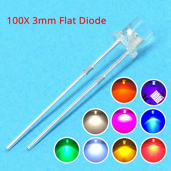 100pcs 3mm Transparent White Red Green Blue Pink Flat Top Bright ...