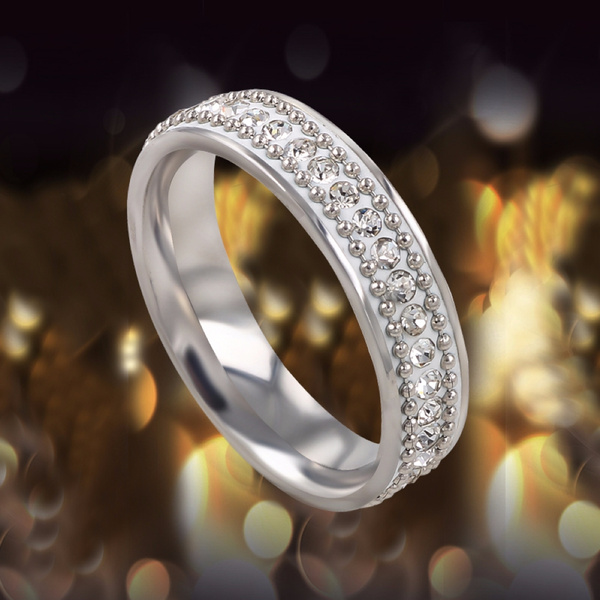 White Crystal Stainless Titanium Steel Ring Unisex Band Valentine's Day ...