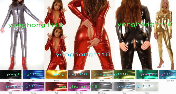 Sexy Women Tights Body Suit Yoga Costumes Front Long Zipper New 15 Color Shiny Metallic Suit ...