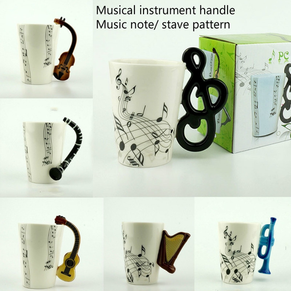 Exquisite Creative Musical Instrument Handle Coffee Mug White Ceramic ...