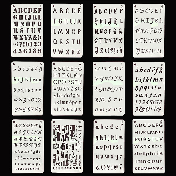 1 SET (12 PCS ) Letter and Number Stencils Alphabet Stencil for Bullet ...