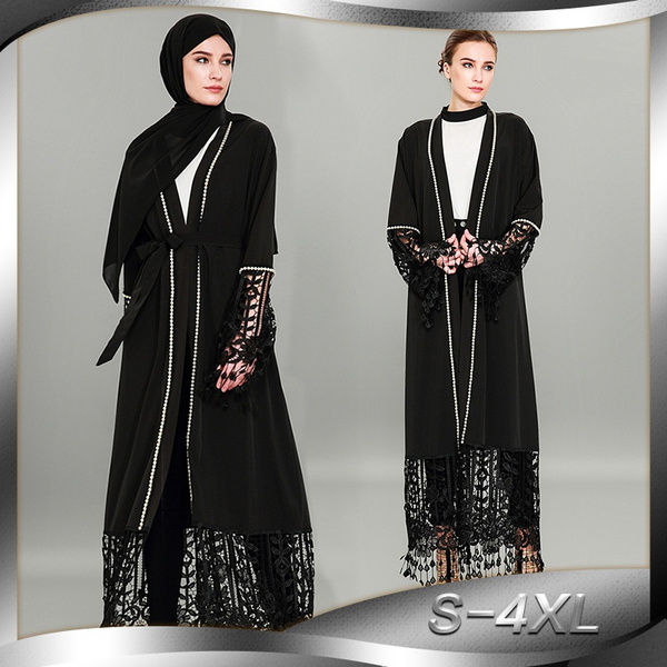 Plus Size Muslim Abaya 2018 Dubai Fashion Lace Cardigan Islamic Dress ...