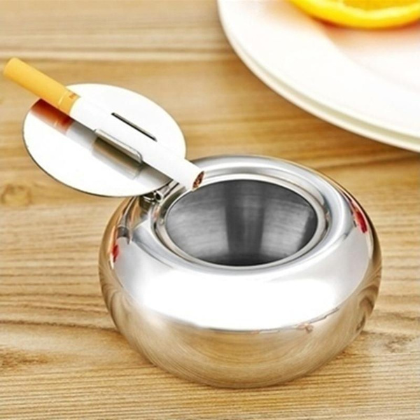 Stainless Steel Modern Tabletop Ashtray with Lid, Cigarette Ashtray for ...