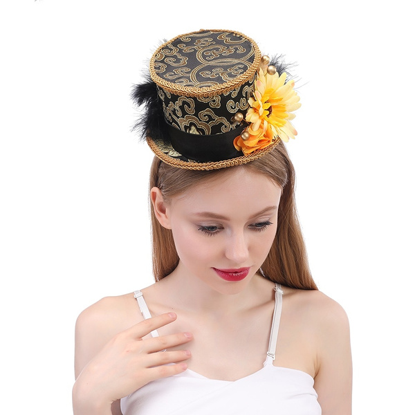 Micro Mini Top Hat, Gold and Black, Pageant hat Mad hatter Hat, Tea ...