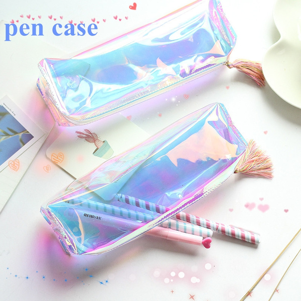 Pen Case Holder Transparent Tassels Zipper Pencil Bag Colorful Student ...