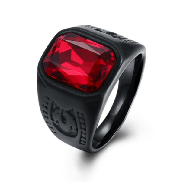 Men Ring Black Stainless Steel Big Statement Geometry Stone Finger Ring ...