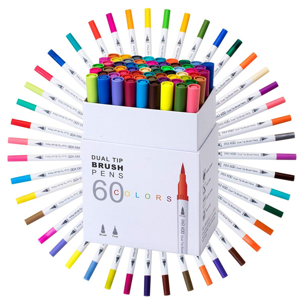 Dual Tip Brush Pens Art Markers Fineliner Brush Tip Colored Pens, 60 ...