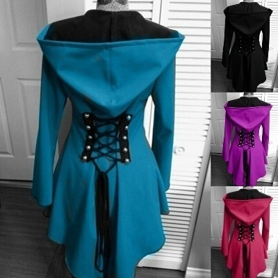 4 Colors Punk Worsted Hooded Jacket for Women Steampunk Gothic Flare ...