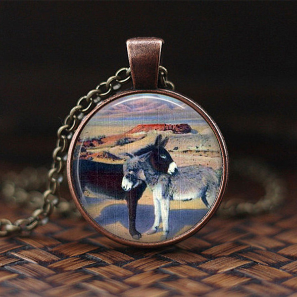 Donkey Pendant Retro Style Glass Cabochon Necklace | Wish