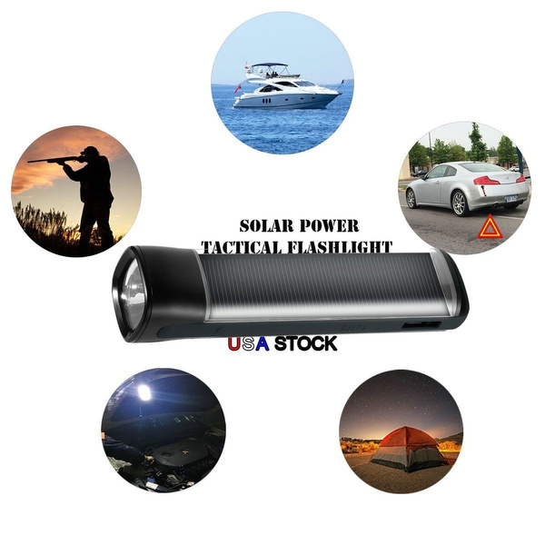 LED Emergency Flashlight Solar Power Hand Crank Waterproof Torchlight ...