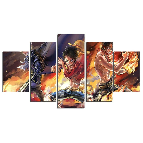 5 Panels Cartoon One Piece Luffy Sabo Ace Print Anime Poster Modern ...