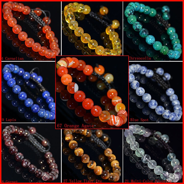 8mm Natural Gemstones Braided Macrame Beads Bracelet Adjust Handmade | Wish