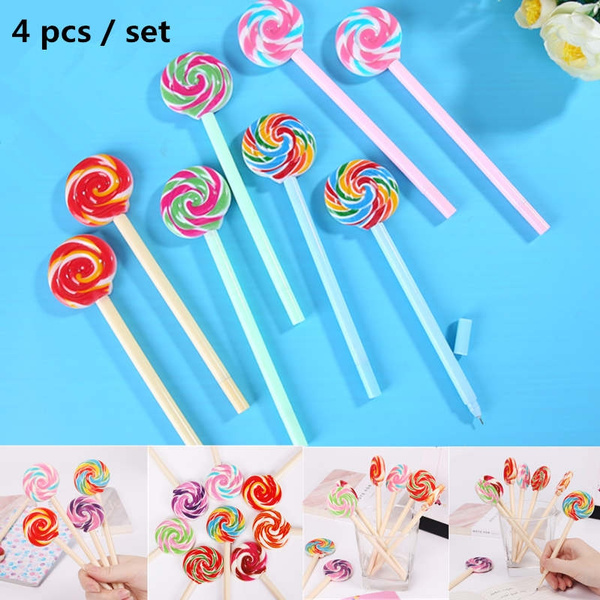 4 Pcs / Set Lollipop Gel Pen Black Ink Gel Pen Cute Student Stationary ...