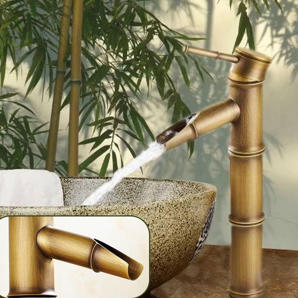 Antique Brass Single Lever Bamboo Shape Bathroom Basin Mixer Tap Faucet ...