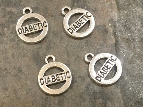 Diabetic Medical Alert Charms package of 4 double sided charms for ...
